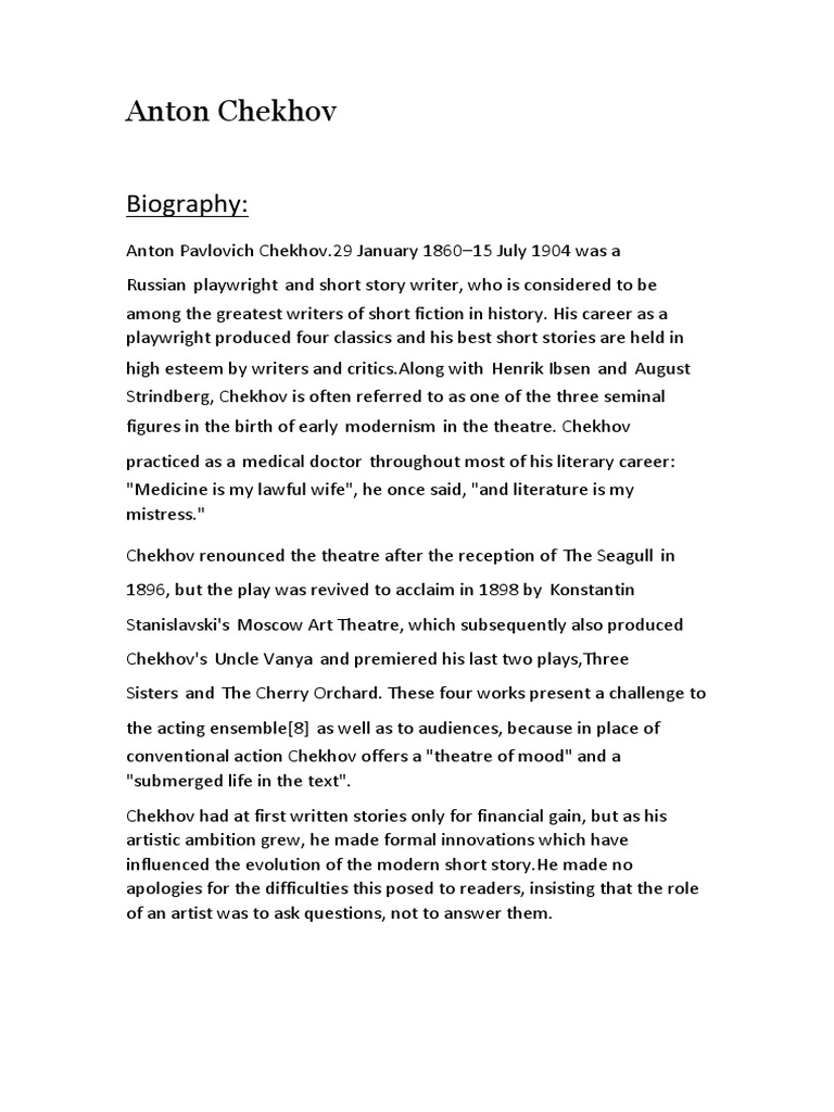 Anton Chekhov: Biography | PDF | Anton Chekhov | Theatre