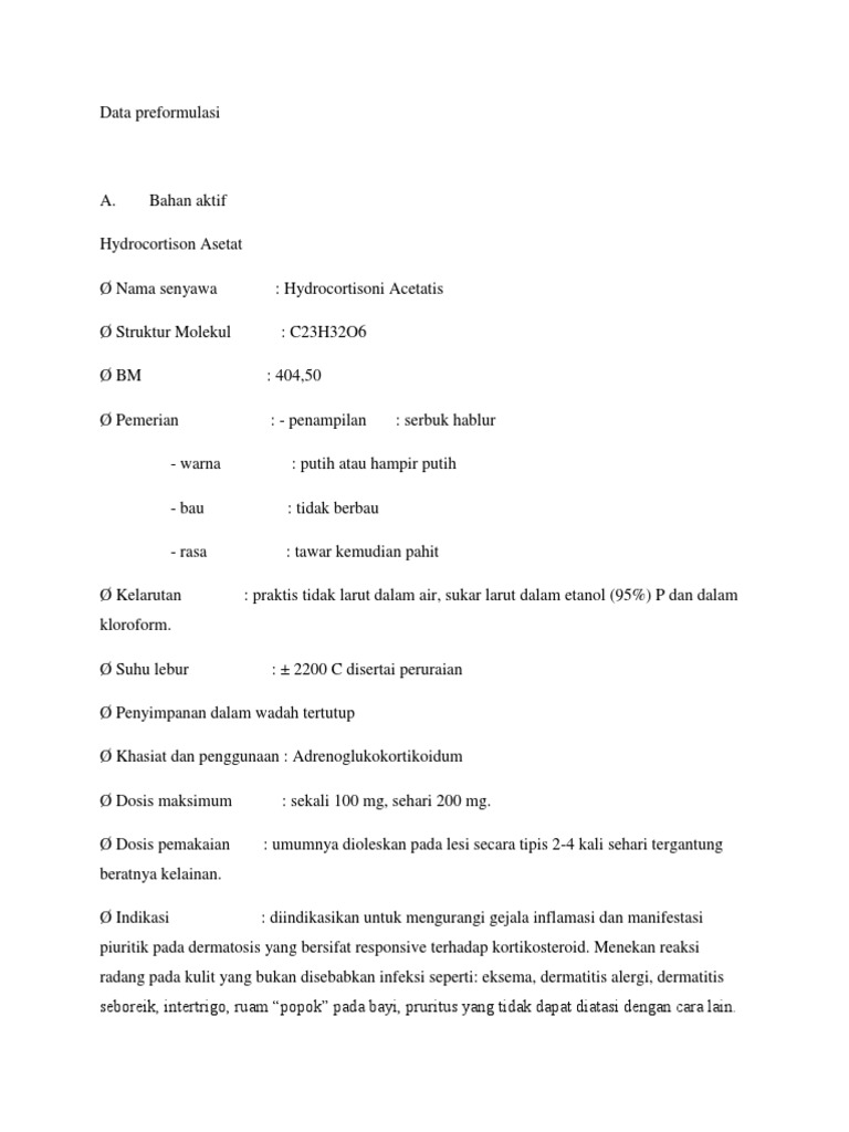 Data Preformulasi Hidrokortison | PDF