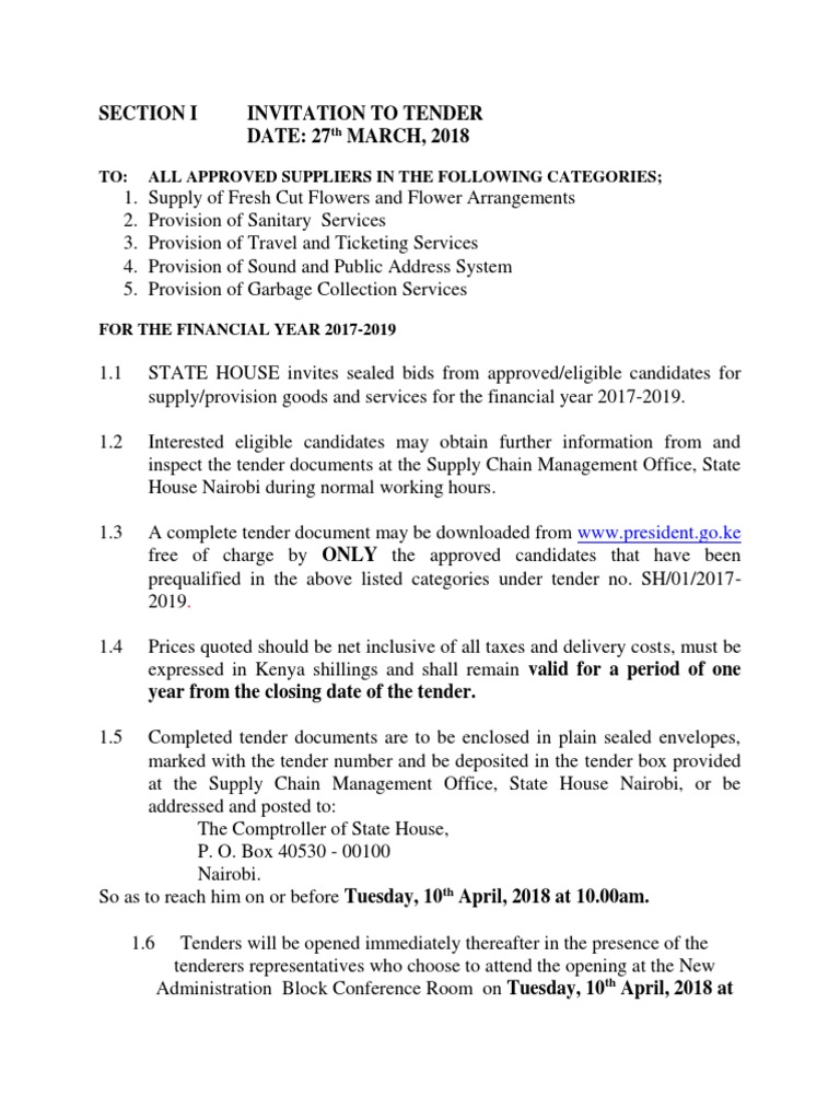 State House Tender Invitation 2018 | PDF