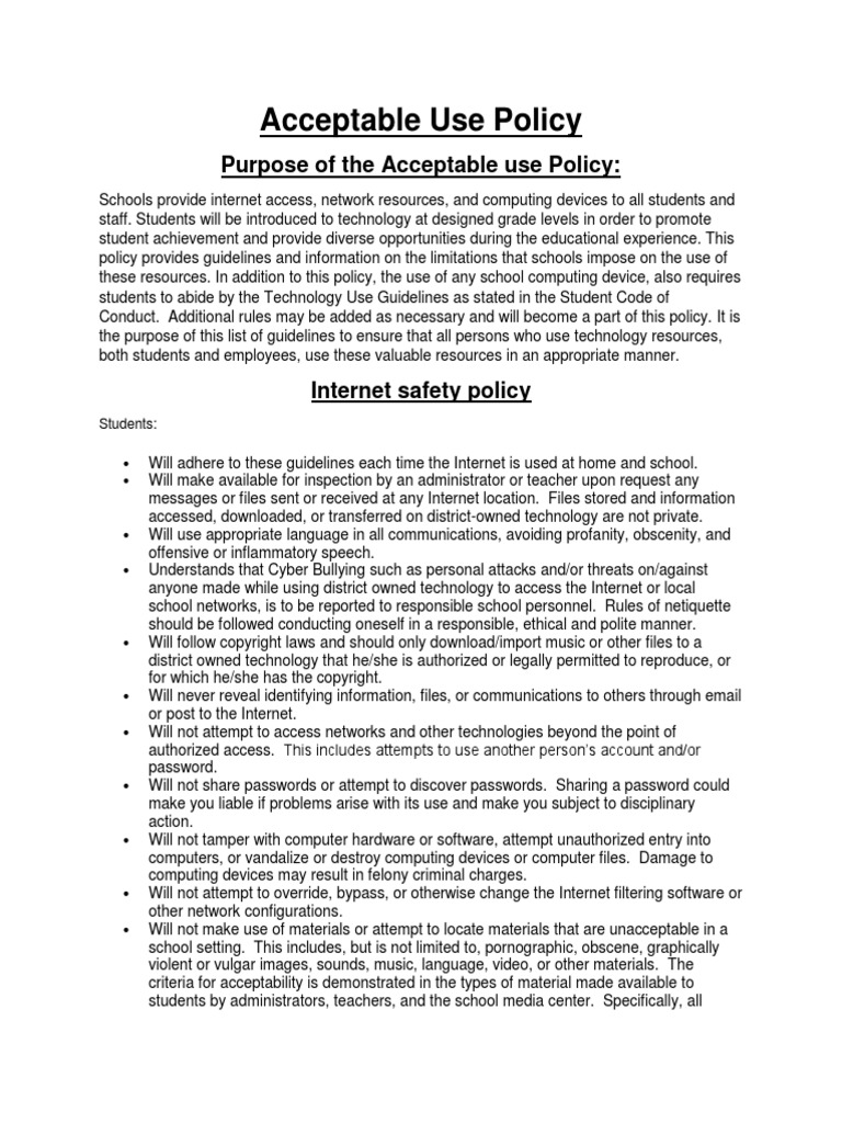 Acceptable Use Policy Digital Citizenship | PDF | Backup | Internet