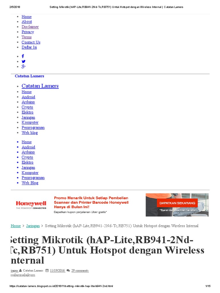 Setting Mikrotik (hAP-Lite, RB941-2Nd-Tc, RB751) Untuk Hotspot Dengan Wireless Internal ...