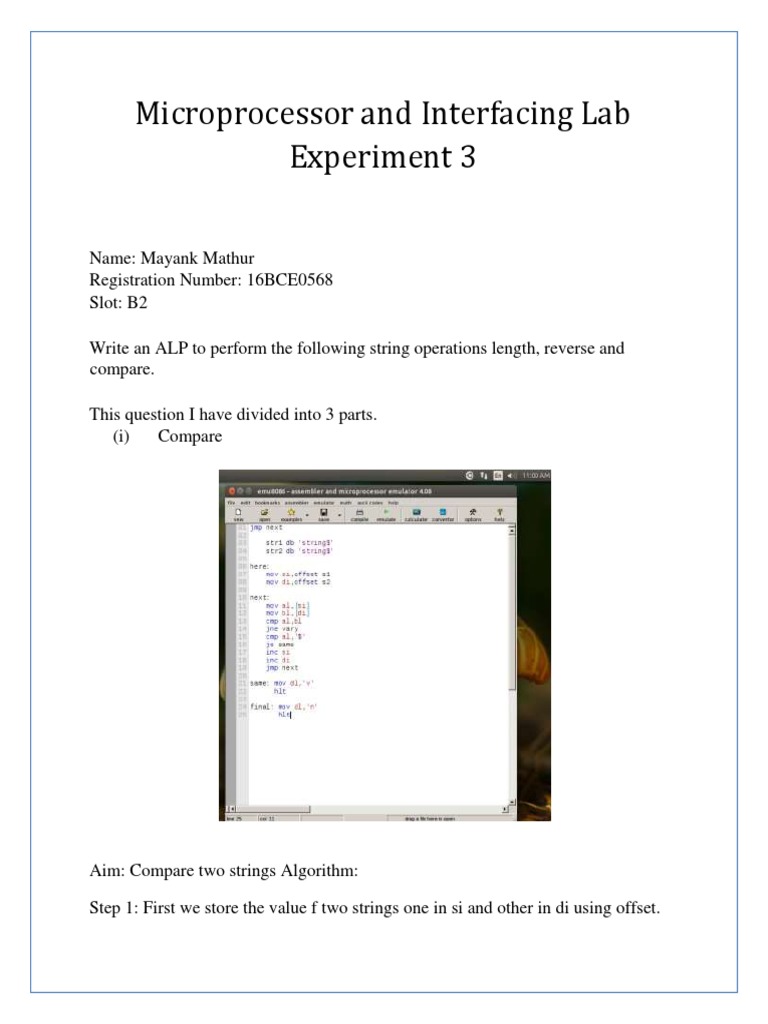 Microprocessor and Interfacing Lab Experiment 3 | PDF | String (Computer Science) | Computer ...