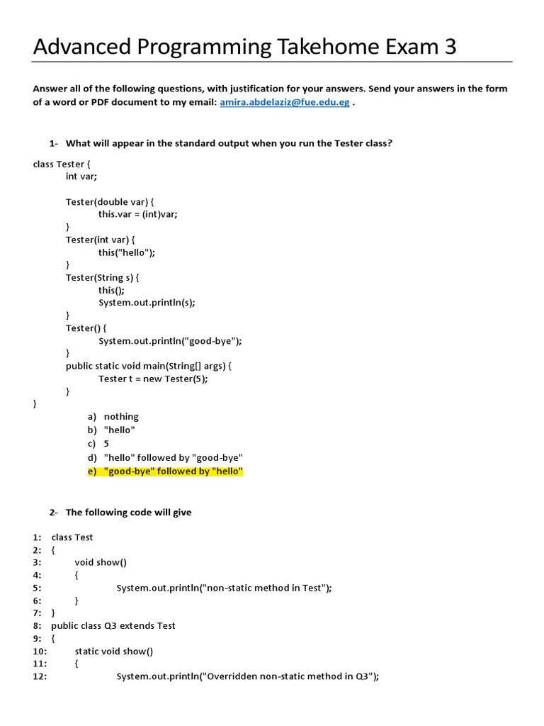 Take Home Exam 3 - Amira Osama PDF | PDF | Class (Computer Programming ...