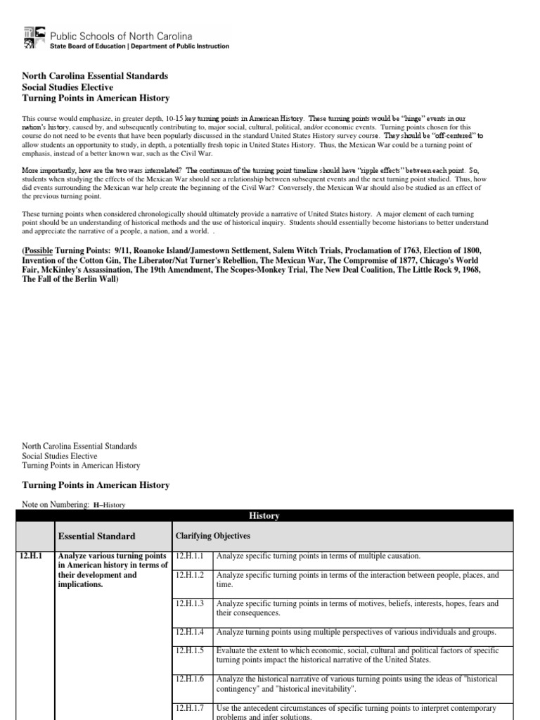 Turning Points in American History Essential Standards | PDF ...