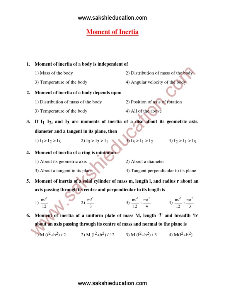 2 Moment of Inertia | PDF | Rotation Around A Fixed Axis | Angular Momentum