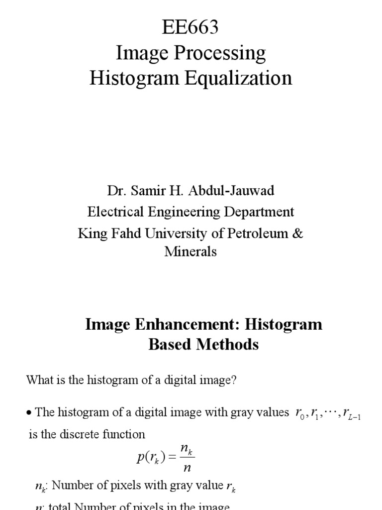 EE663 Image Processing Histogram Equalization | PDF | Probability Distribution | Applied Mathematics