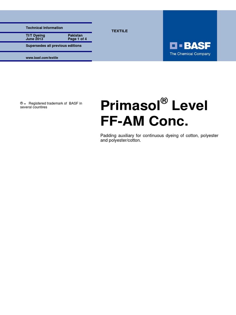 Primasol Level FF-AM Conc. | PDF | Dye | Dyeing