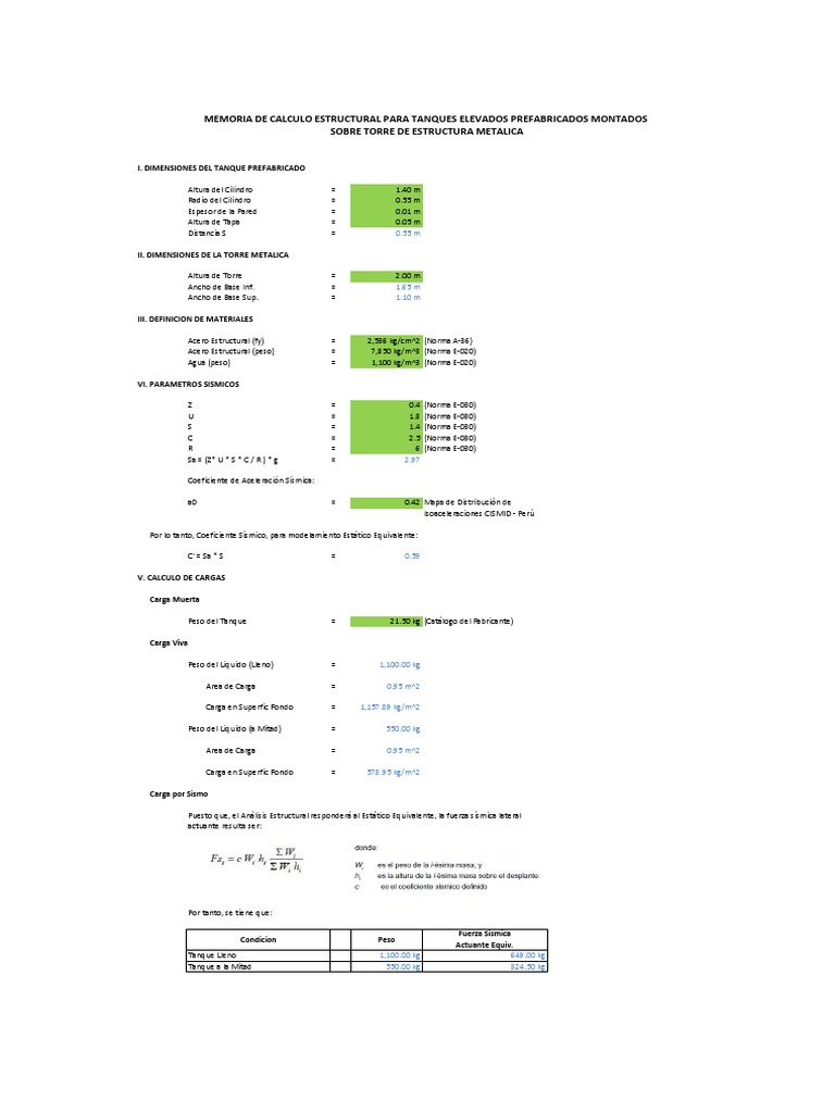 Memoria de Cálc - Tanque Elev Prefabric Sobre Torre Metalica (FINAL) | PDF | Tanques | Science