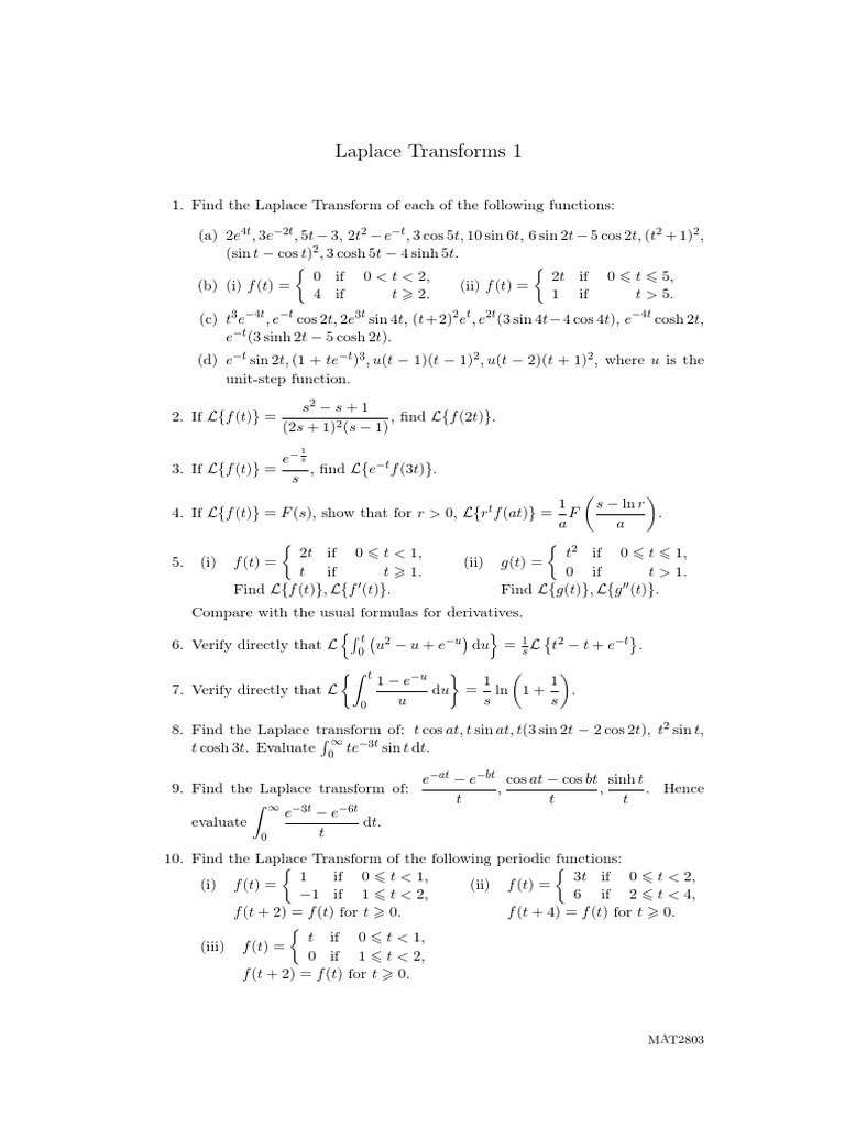Laplace Transforms 1 | PDF | Trigonometric Functions | Analysis