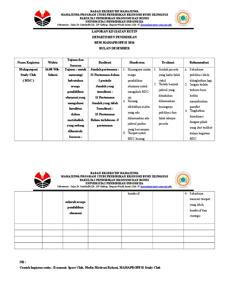 Format Laporan Kegiatan Rutin 1 | PDF