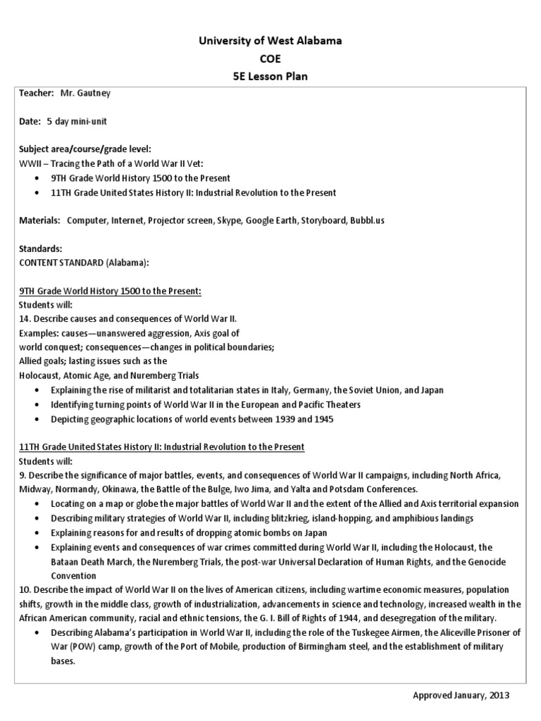 Uwa 5e Lesson Plan Mini-Unit | PDF | Educational Assessment | World War II