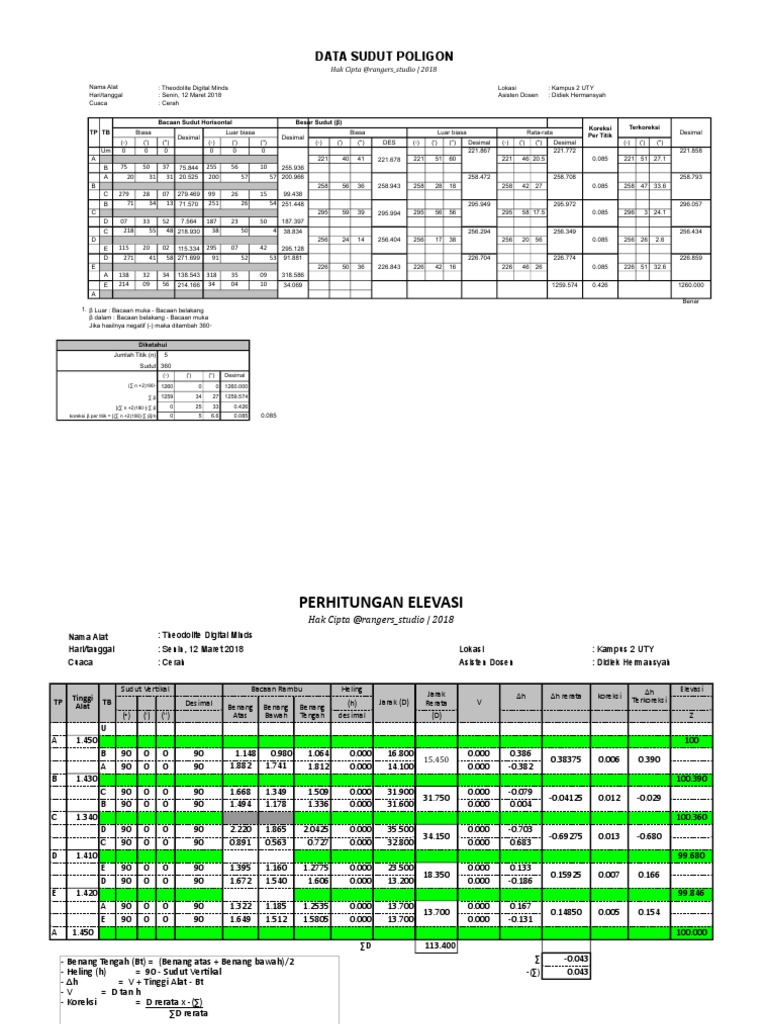Rumus Excel (Pengukuran Poligon Tertutup Terikat Utara Magnit Metode ...