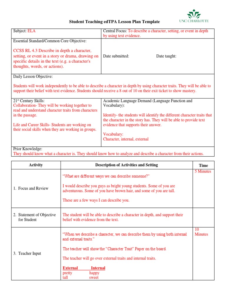 Student Teaching Edtpa Lesson Plan Template | PDF | Educational ...