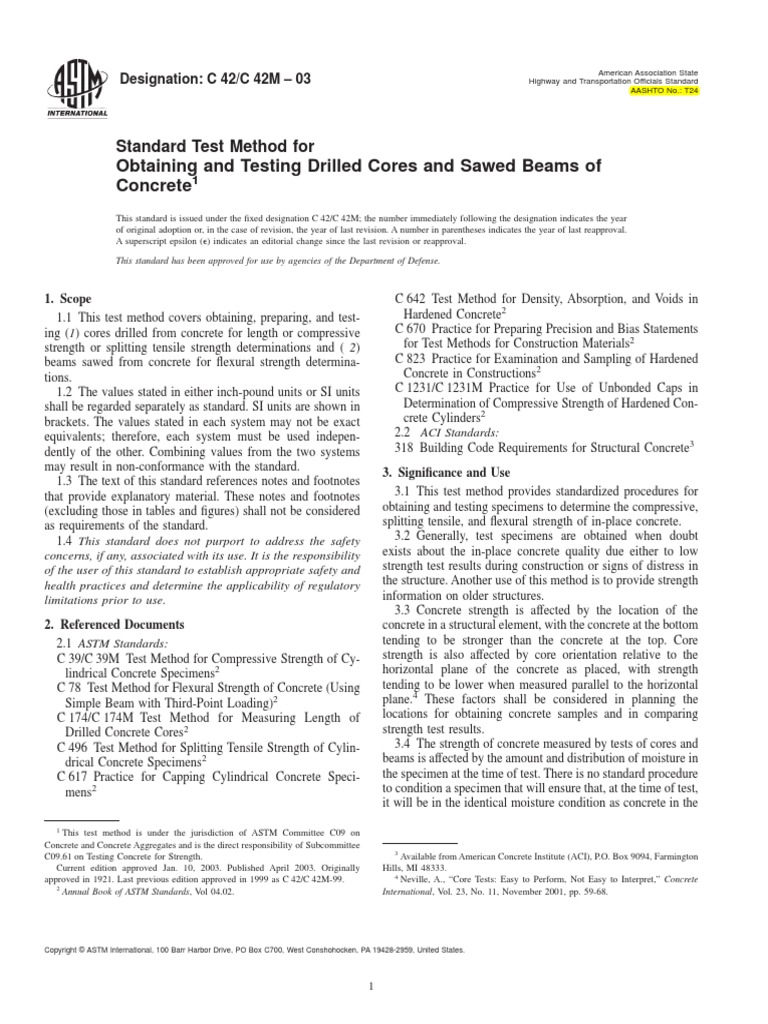 Reff Aashto T24-Astm C-42 | PDF | Concrete | Materials