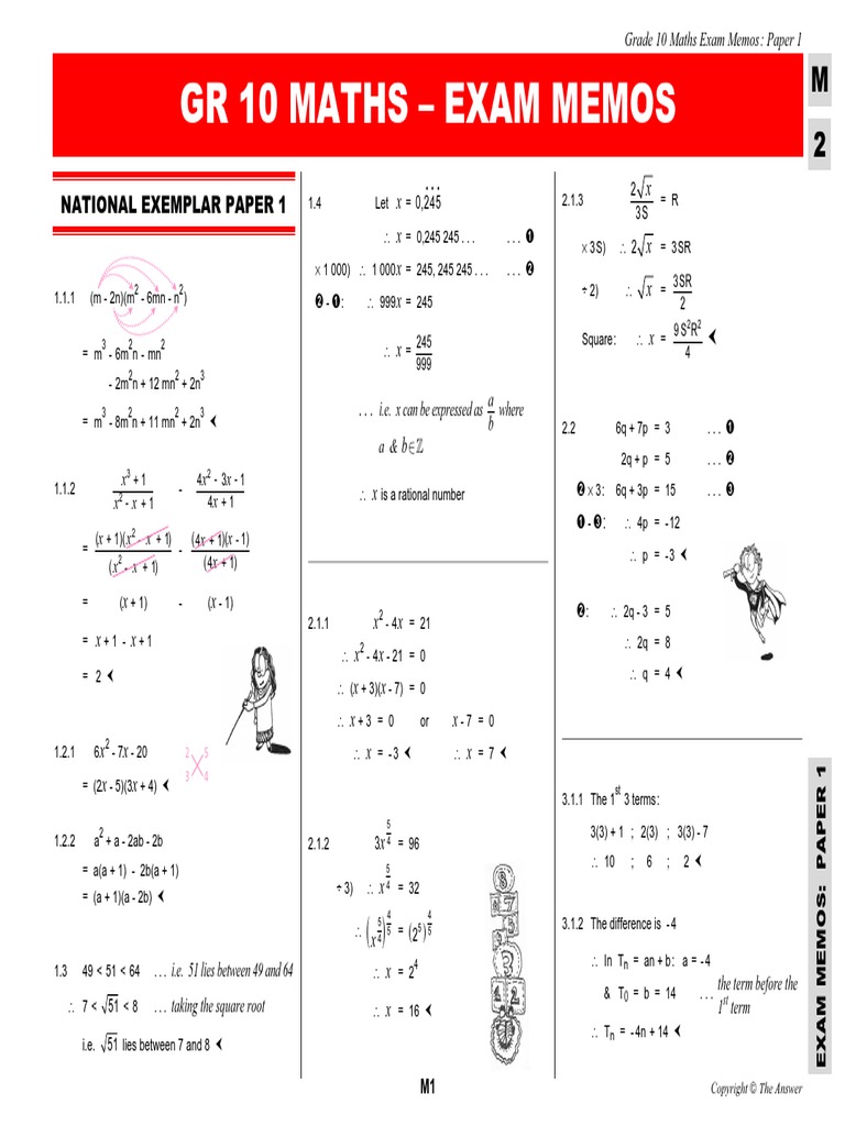 Grade 10 Maths Exemplar Paper 1 and Paper 2 Memos | PDF | Geometry ...