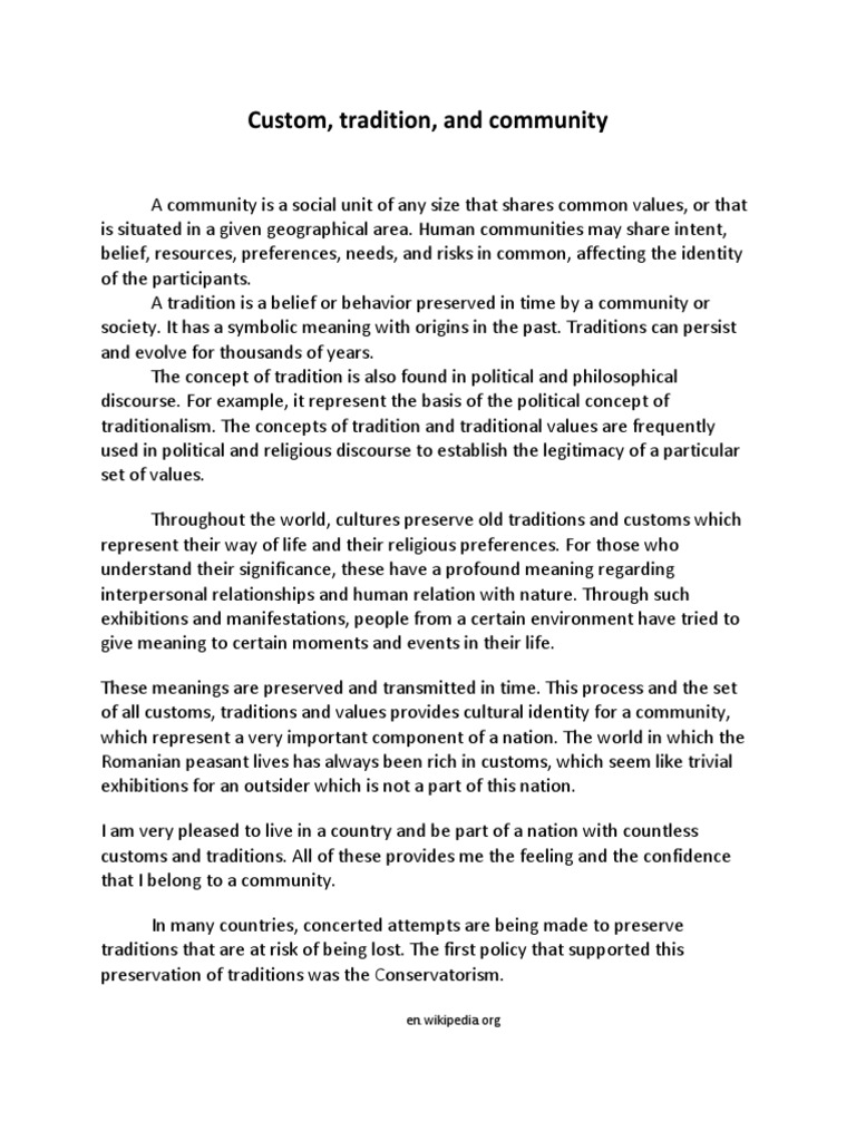 Custom Traditions Community | PDF | Social Science