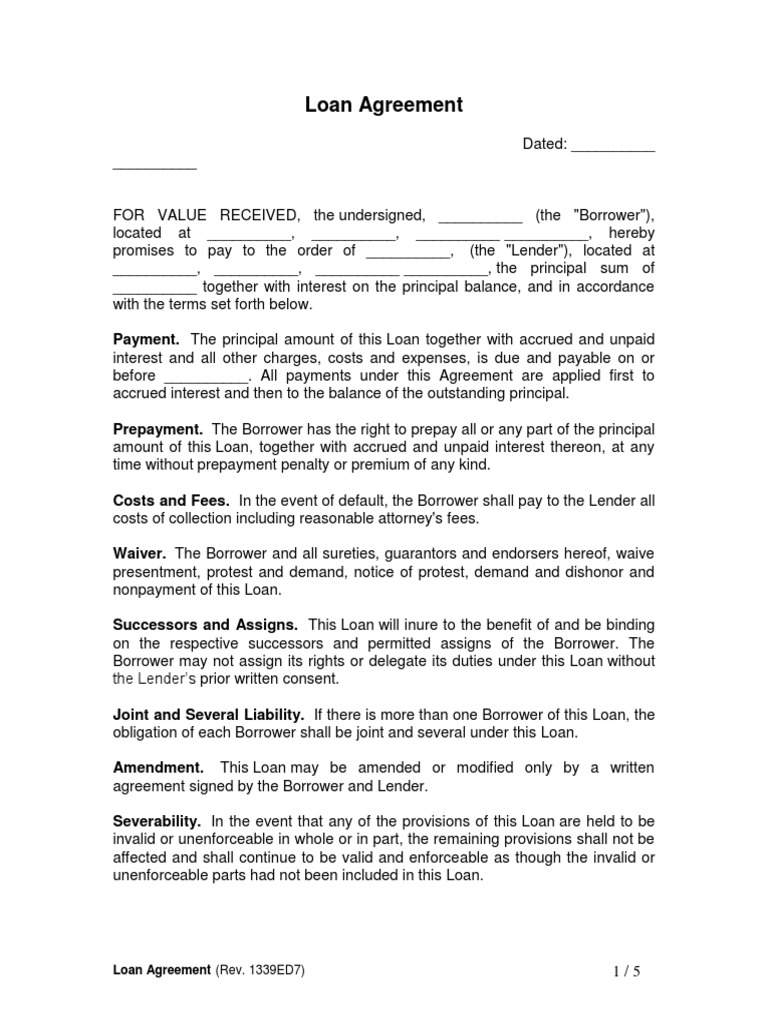 Loan Agreement (Rev. 1339ED7) | PDF | Loans | Financial Transaction