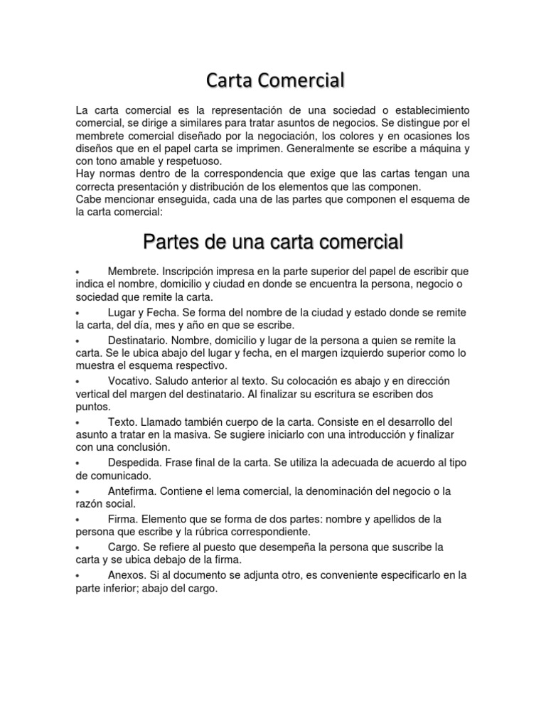 Estructura y partes de una carta comercial | PDF