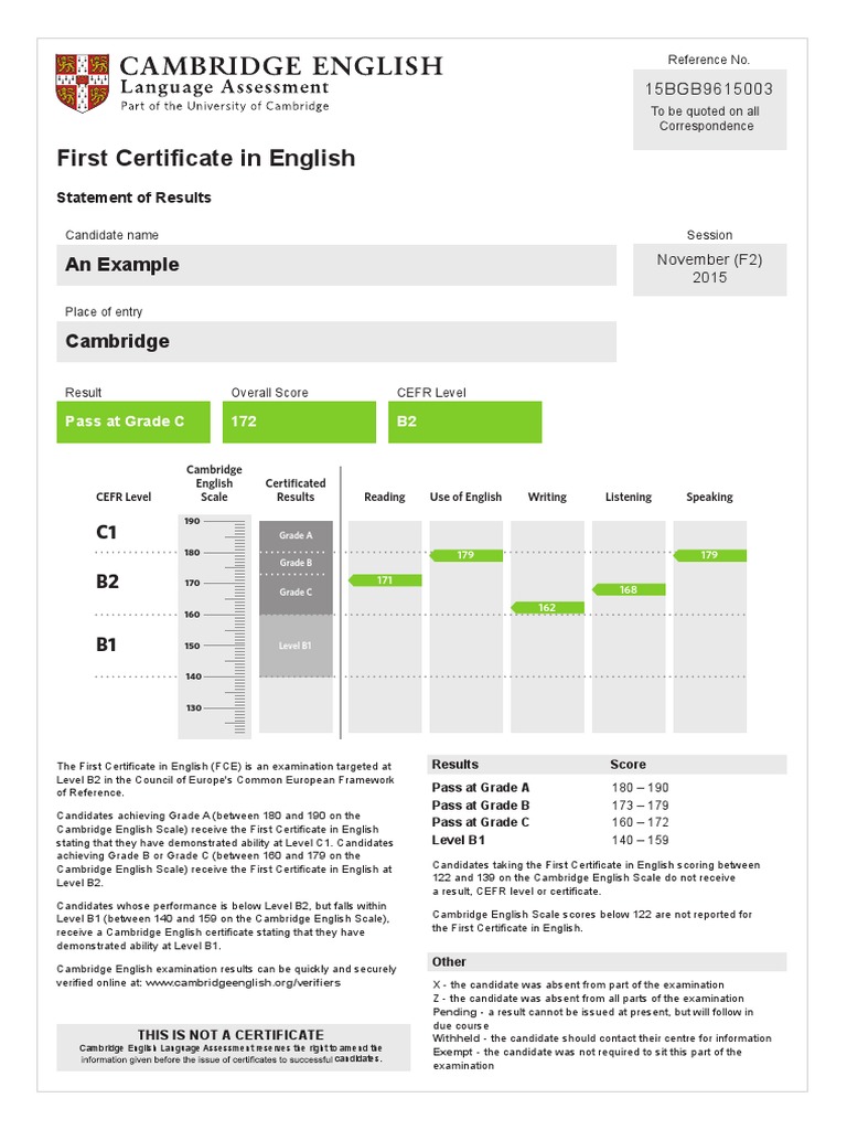 Cambridge FCE Results Statement | PDF | Standardized Tests | Applied ...