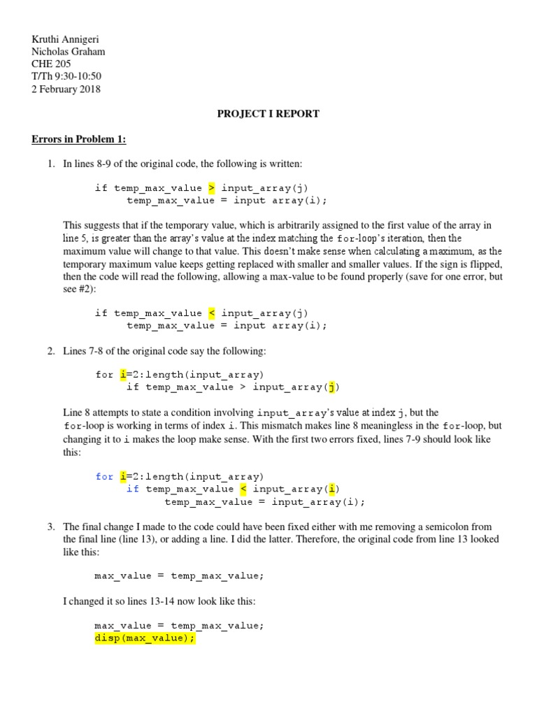 Project I Report Errors in Problem 1:: For If | PDF | Matrix ...