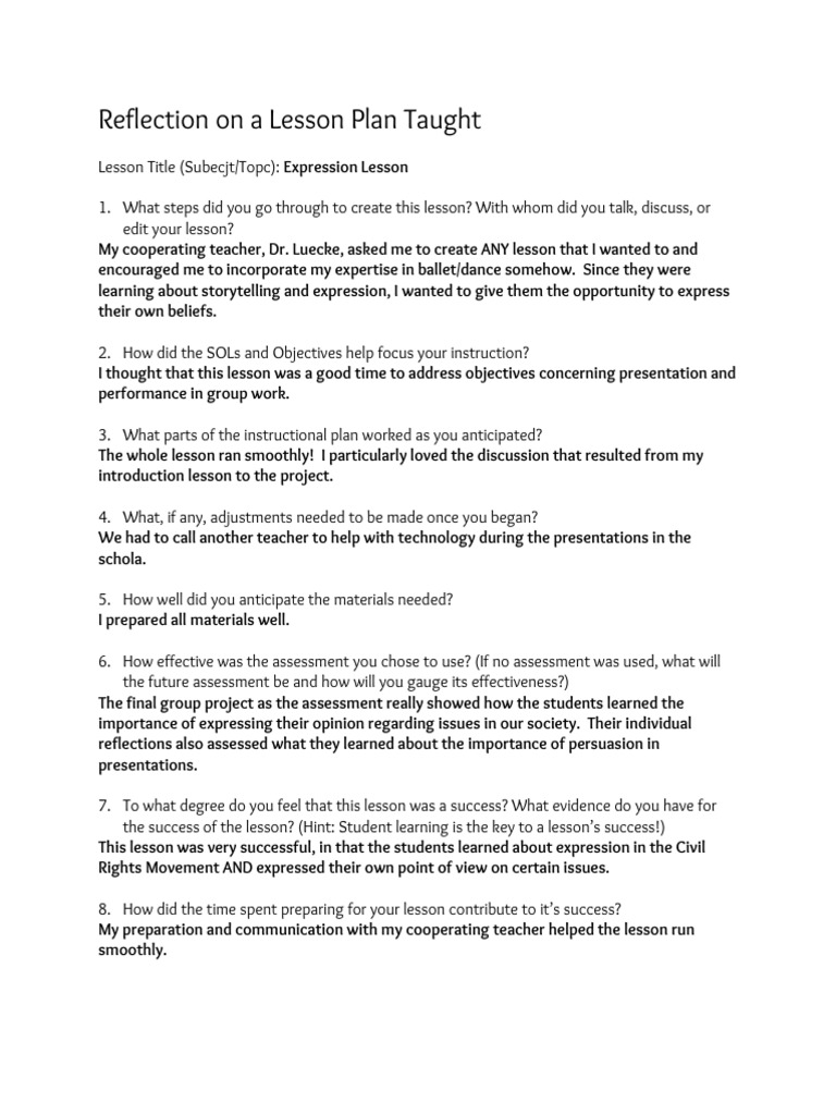 Reflection On Lesson Plan Taught-2 | PDF