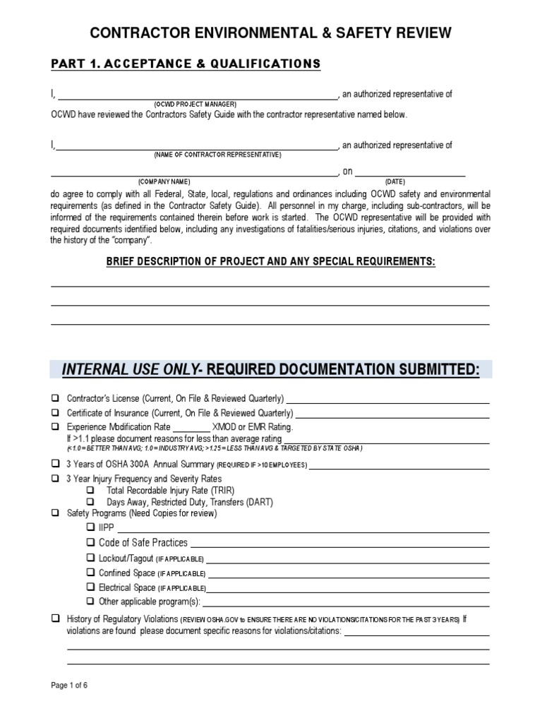 Contractor Environ & Safety Form | PDF | Waste Management | Waste