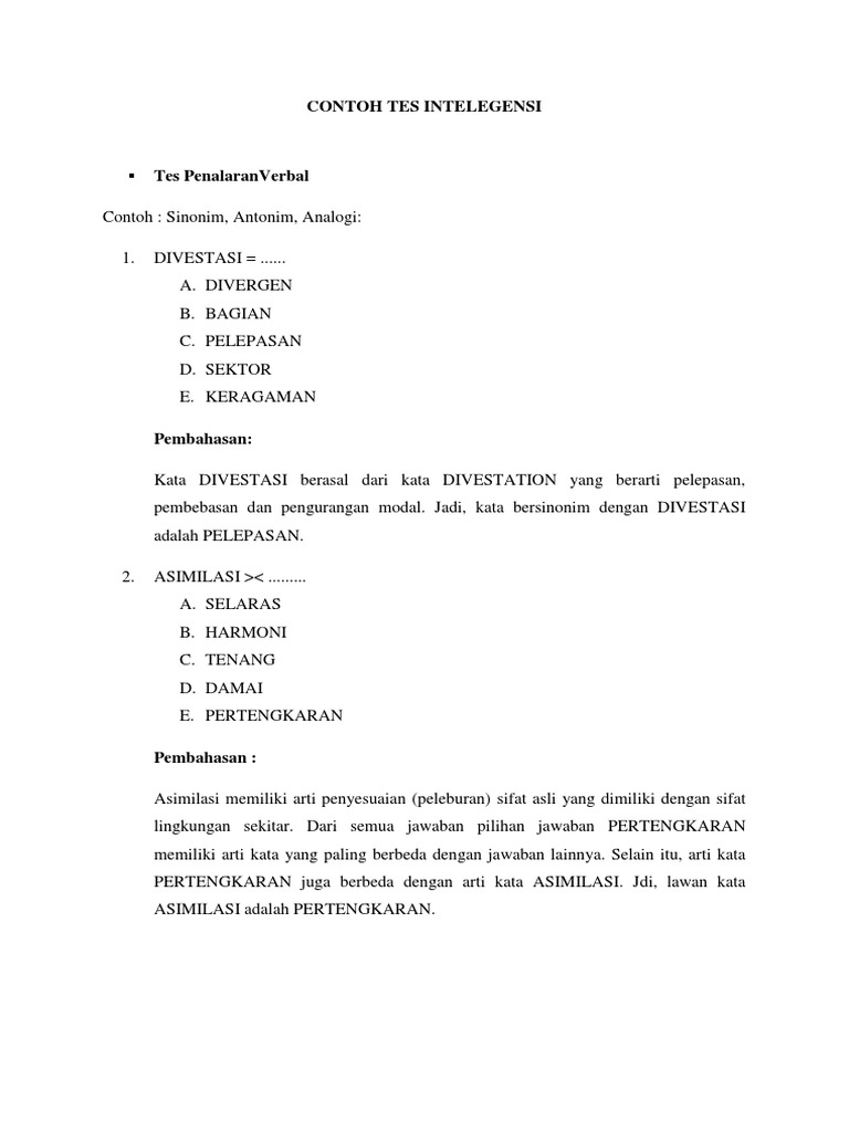 Contoh Tes Intelegensi | PDF