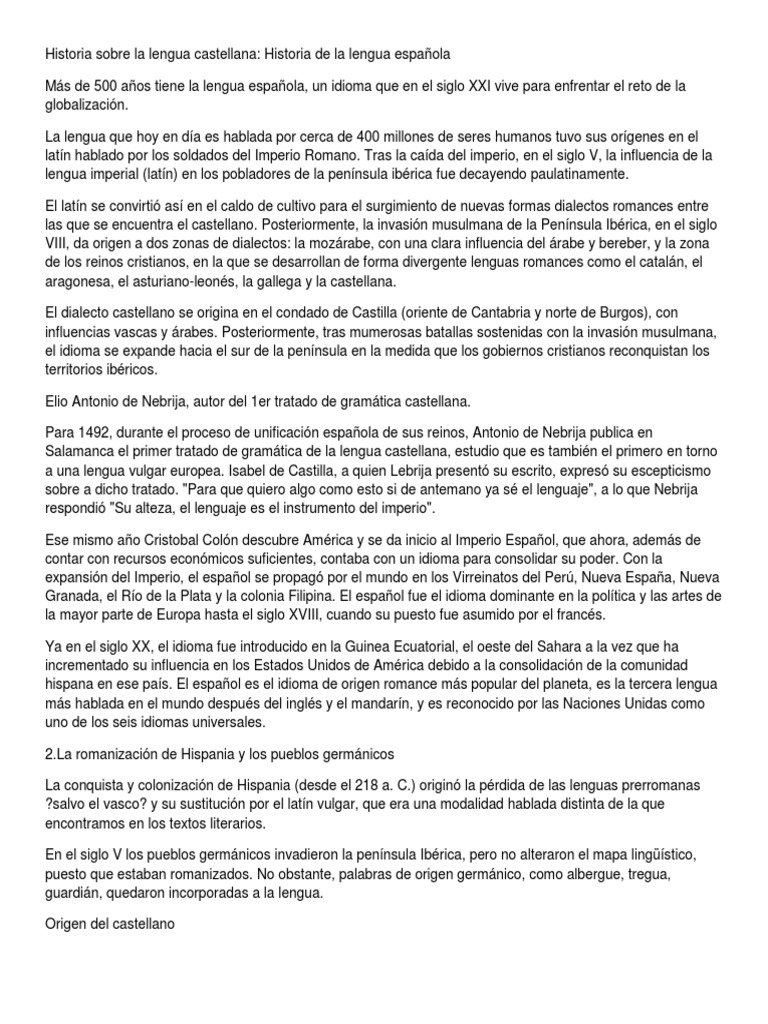 Historia Sobre La Lengua Castellana | PDF | Lengua española | latín