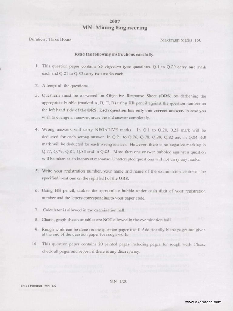 GATE Mining Engineering 2007 | PDF | Shear Stress | Teaching Mathematics