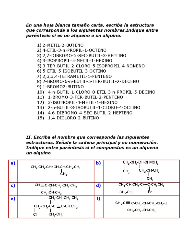Ejercicios Alquenos y Alquinos | PDF