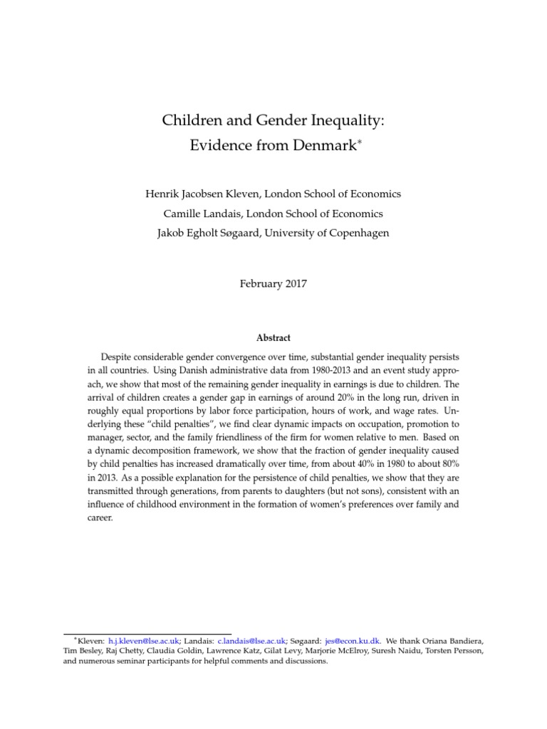 Child Penalties and Gender Inequality in Denmark | PDF | Gender Pay Gap ...