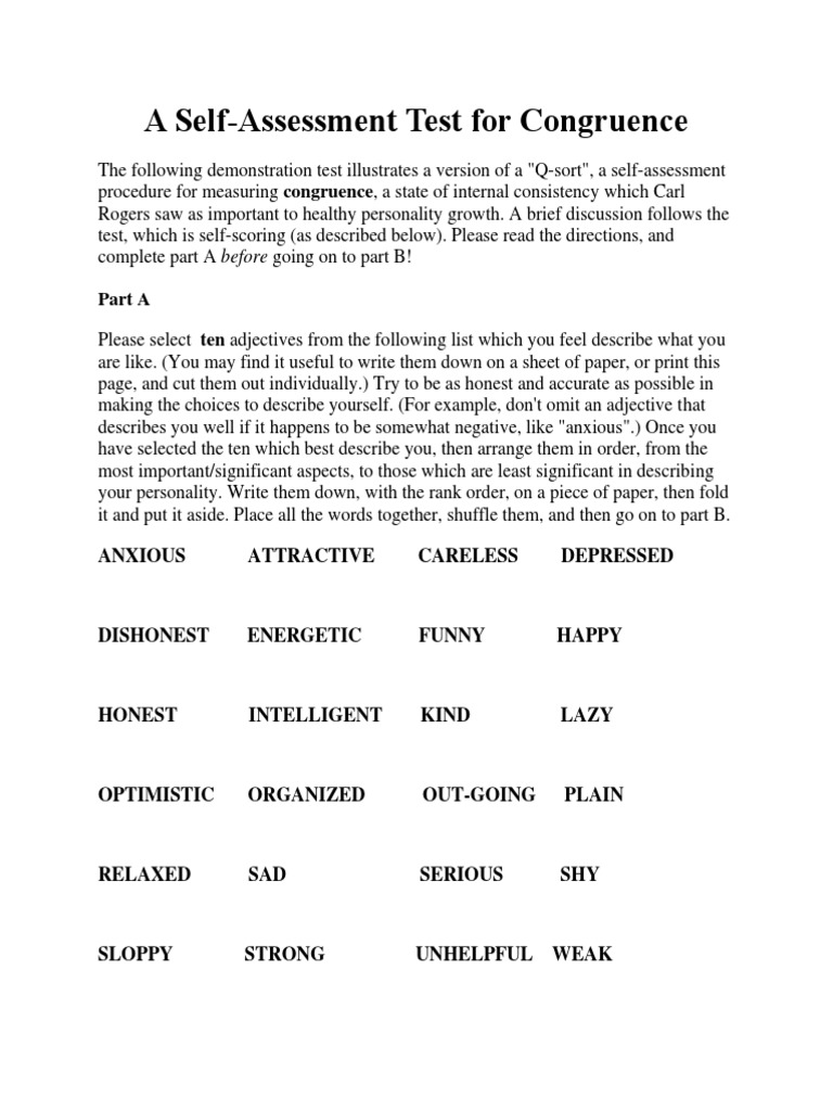 A Self-Assessment Test for Congruence | Cognitive Science | Psychology ...