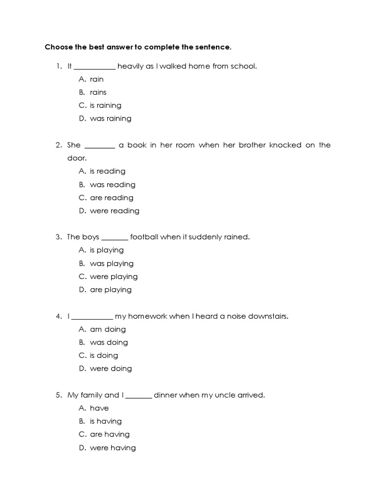 Past Continuous Tense Quiz | PDF