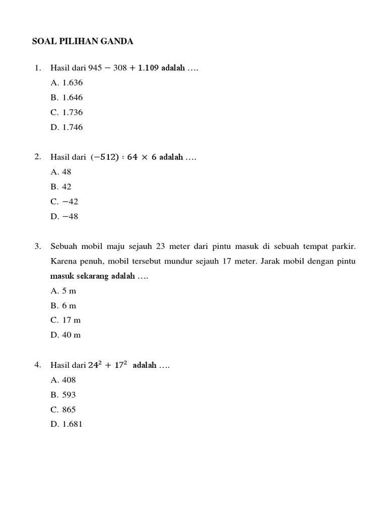 Soal Matematika 1 | PDF