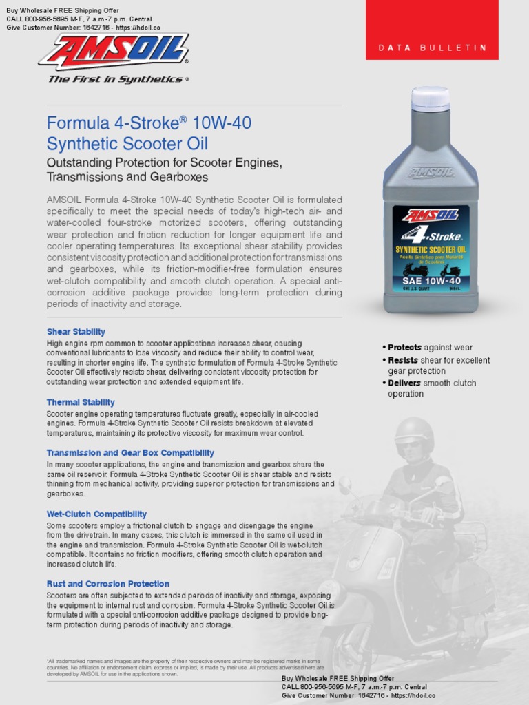 AMSOIL Formula 4stroke® 10W40 Synthetic Scooter Oil (ASO) | PDF ...