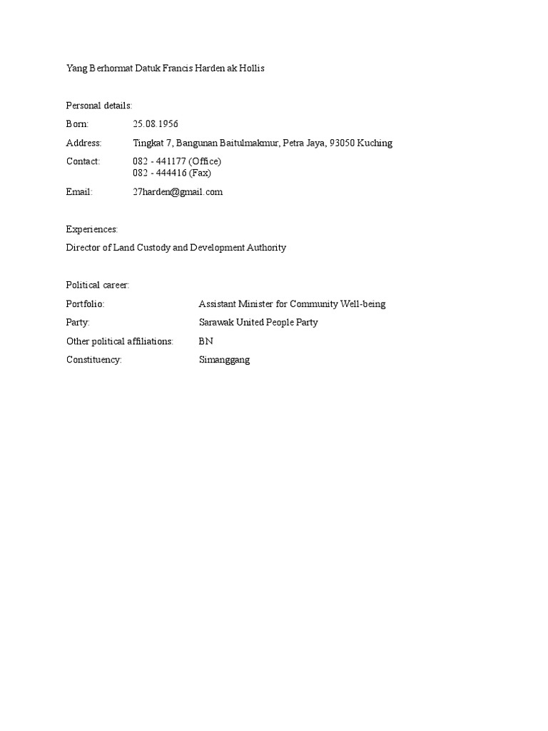 Datuk Francis Harden Ak Hollis | PDF