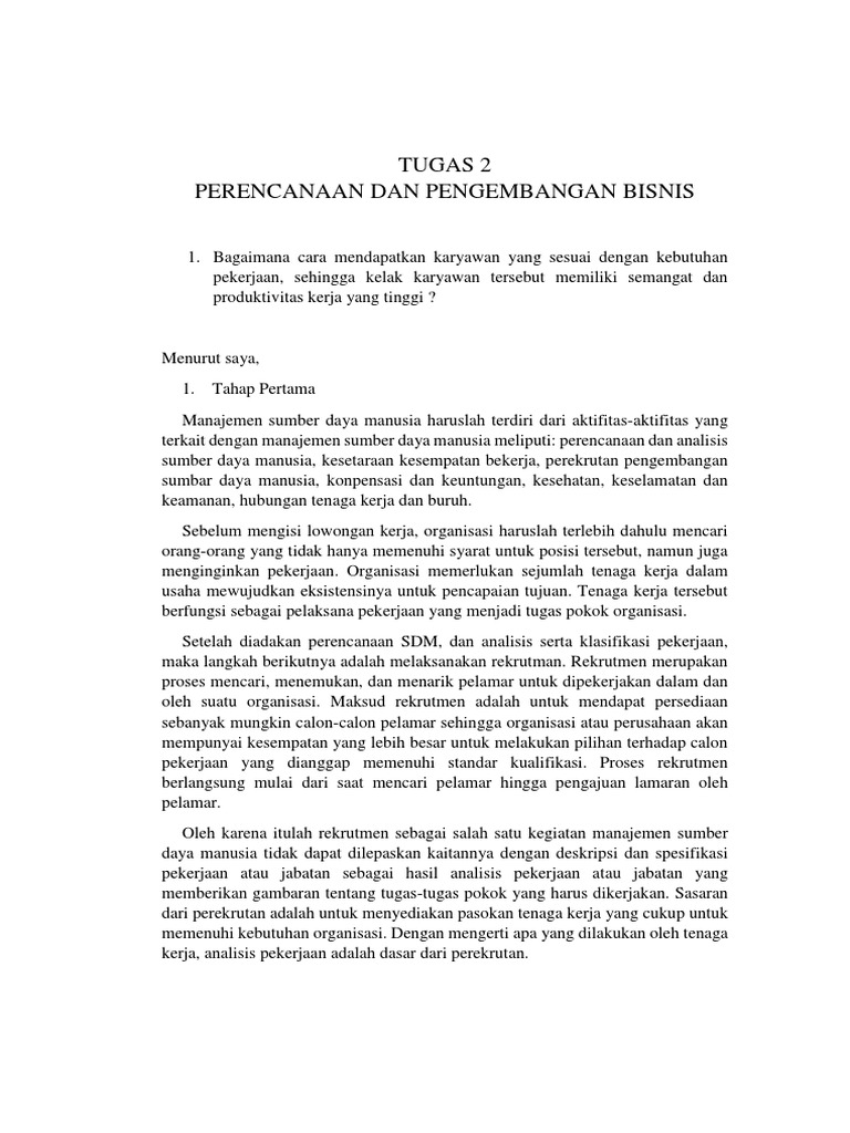 Tugas 2 Perencanaan Dan Pengembangan Bisnis | PDF | Bisnis | Pengembangan Diri