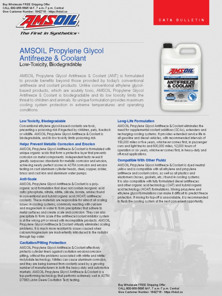 AMSOIL Propylene Glycol Antifreeze and Coolant (ANT) | PDF | Chemical ...