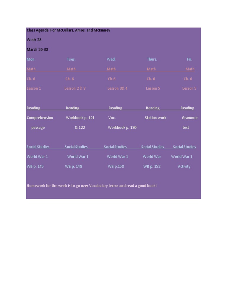 Class Agenda For Mccullars | PDF | Language Arts & Discipline