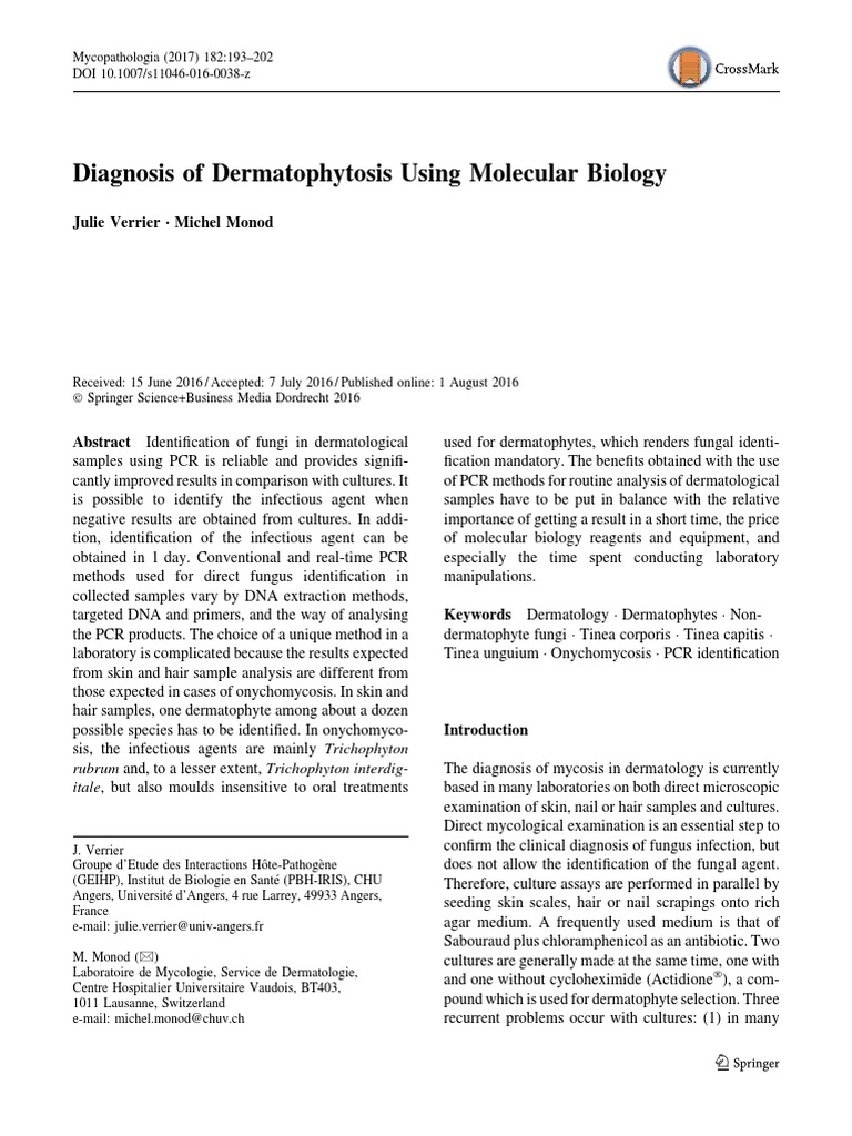 Molecular Diagnosis of Dermatophytosis | PDF | Polymerase Chain ...