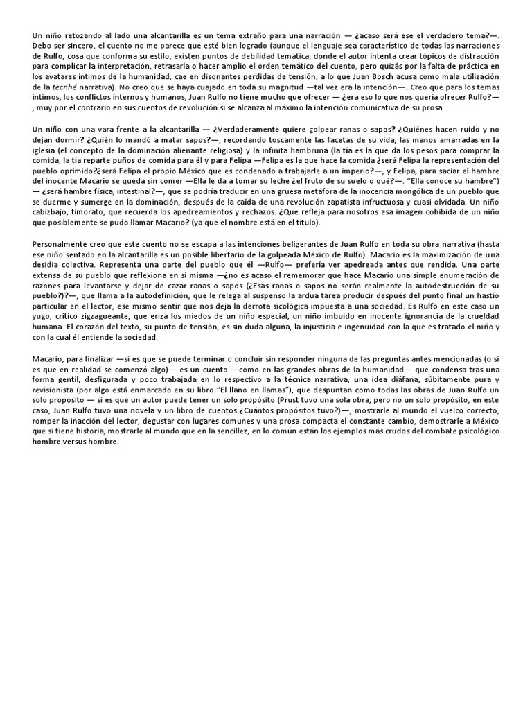 Resumen - Macario | PDF | Cuentos