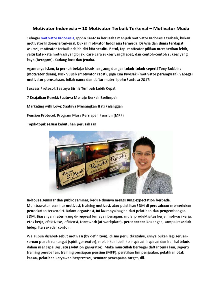 Motivator Indonesia - 10 Motivator Terbaik Terkenal - Motivator Muda | PDF