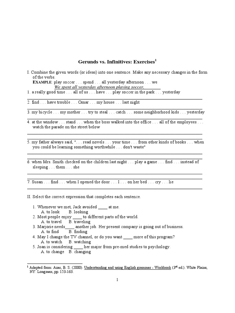 Gerunds Versus Infinitives Exercises-1 | PDF | Verb | Linguistic Typology