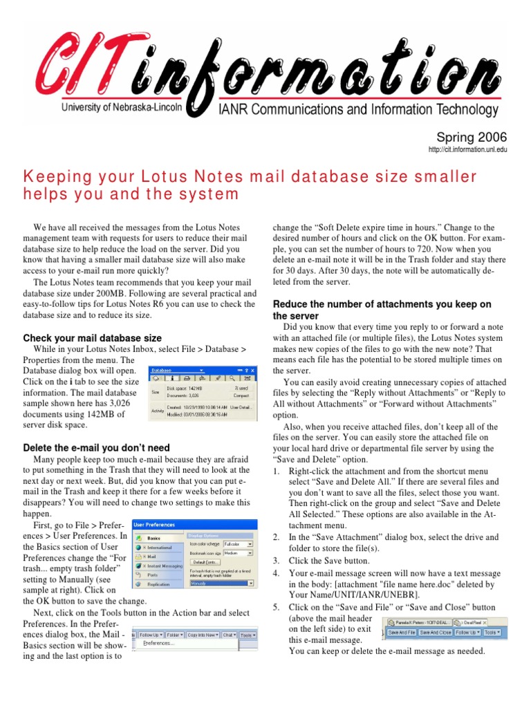 Keeping Your Lotus Notes Mail Database Size Smaller Helps You and The ...