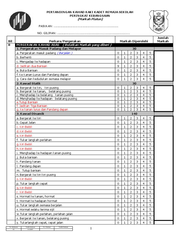 Borang Pemarkahan Kawad Kaki | PDF
