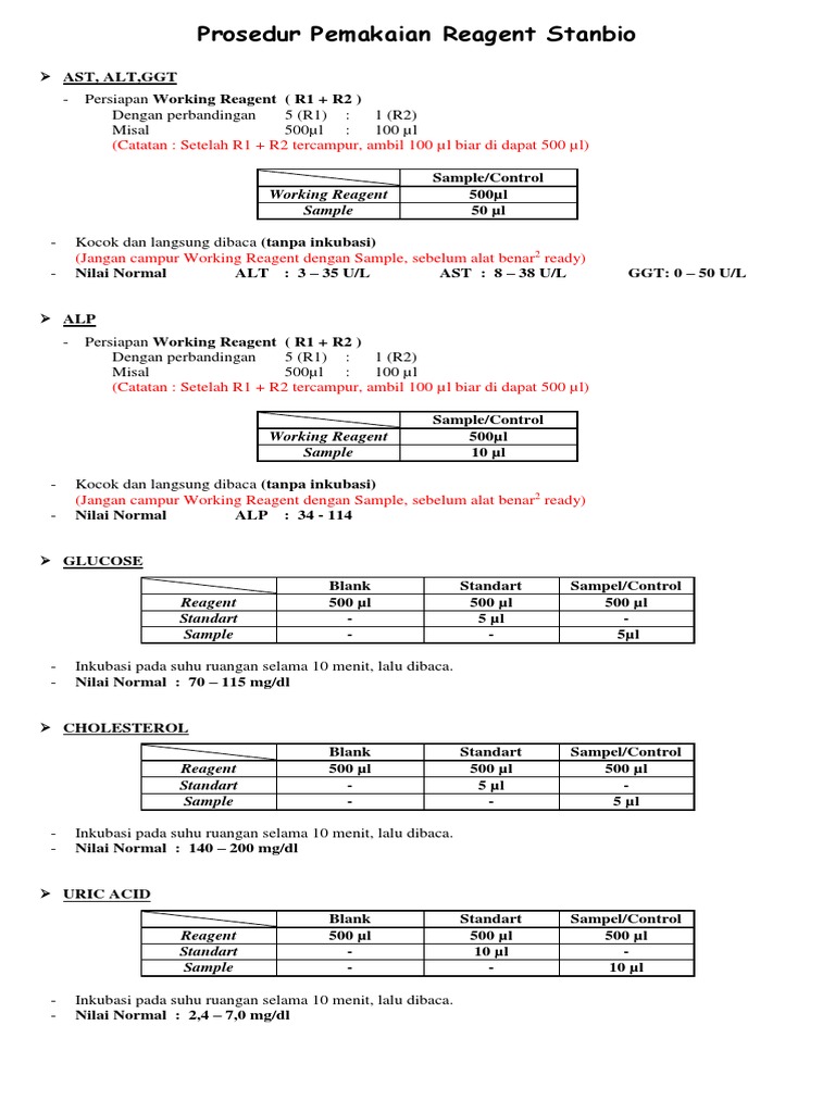 Prosedur Pemakaian Reagent Stanbio | PDF