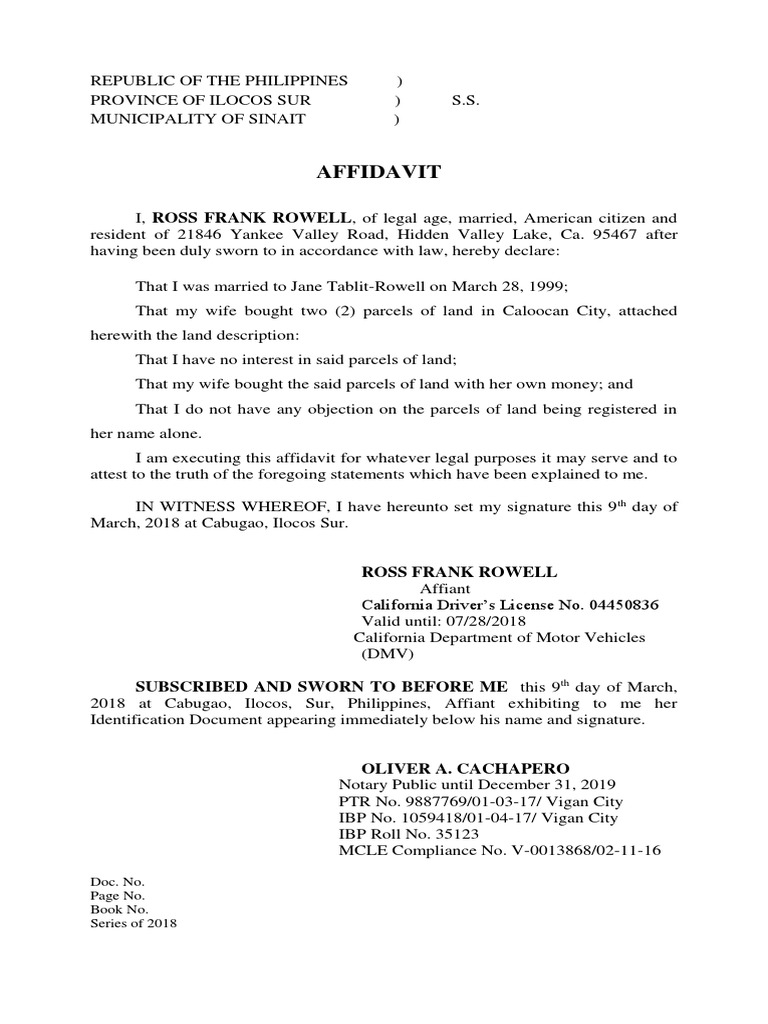 Affidavit of Rowell | PDF | Politics | Social Science