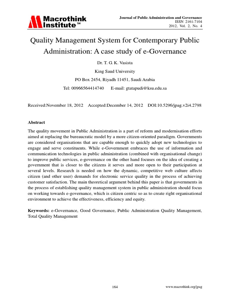 Quality Management System For Contemporary Public Administration: A ...