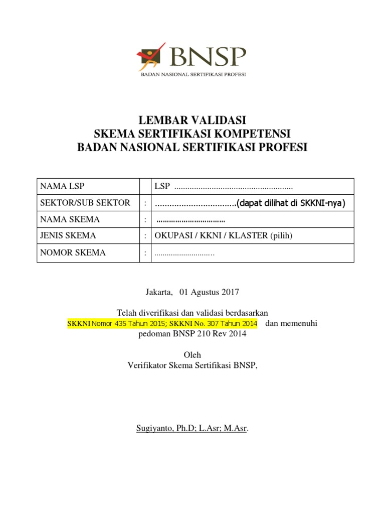 Form Validasi Skema BNSP - Contoh | PDF
