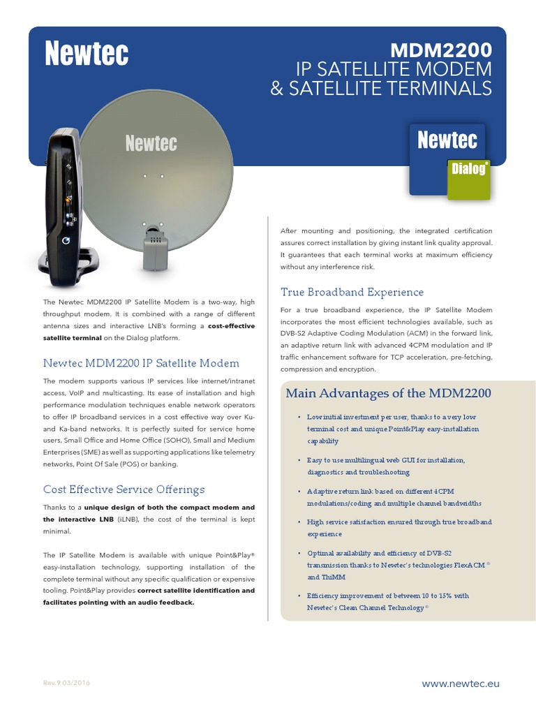 Newtec Mdm2200 On The Newtec Dialog Platform | PDF | Modem | Broadband